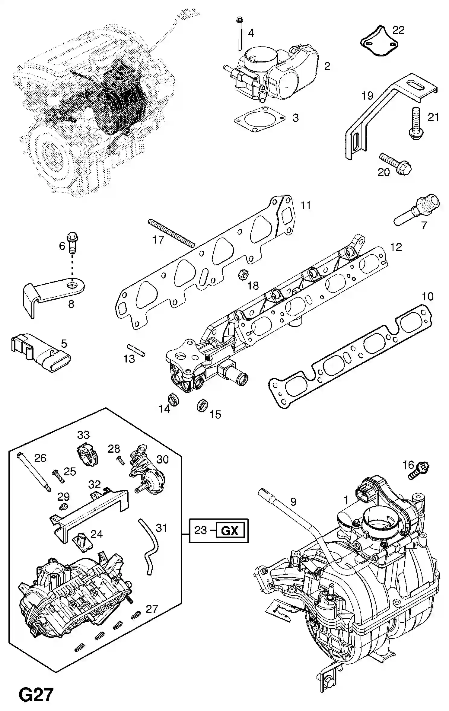 Opel Corsa C Induction manifold (contd.) / z14xe[l95] petrol engine ...
