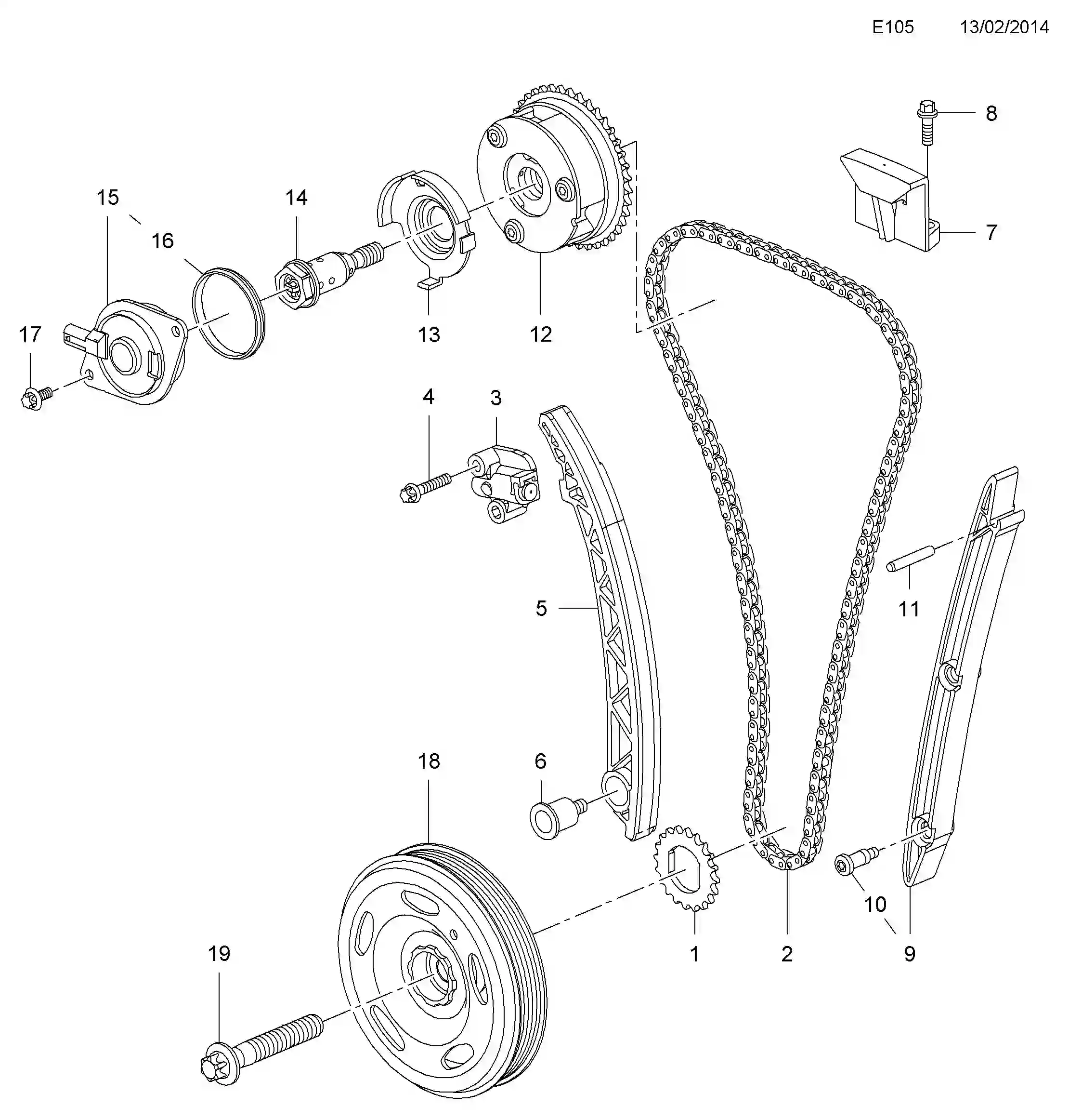 Opel Corsa E Timing chain, gear and pulleys parts 2015 - 2019 ...