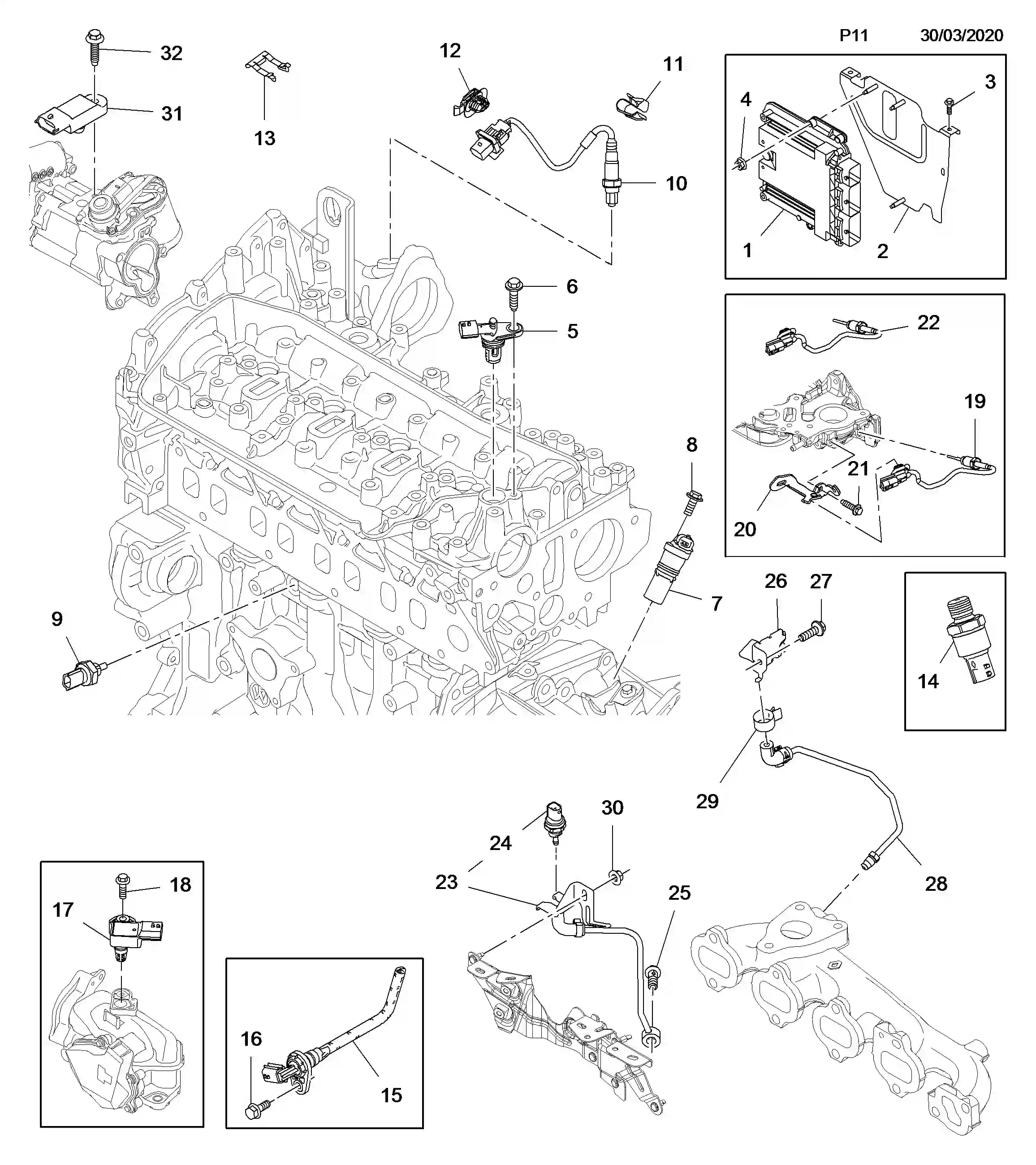 Opel Vivaro B Powertrain sensors and engine control module / exhaust ...