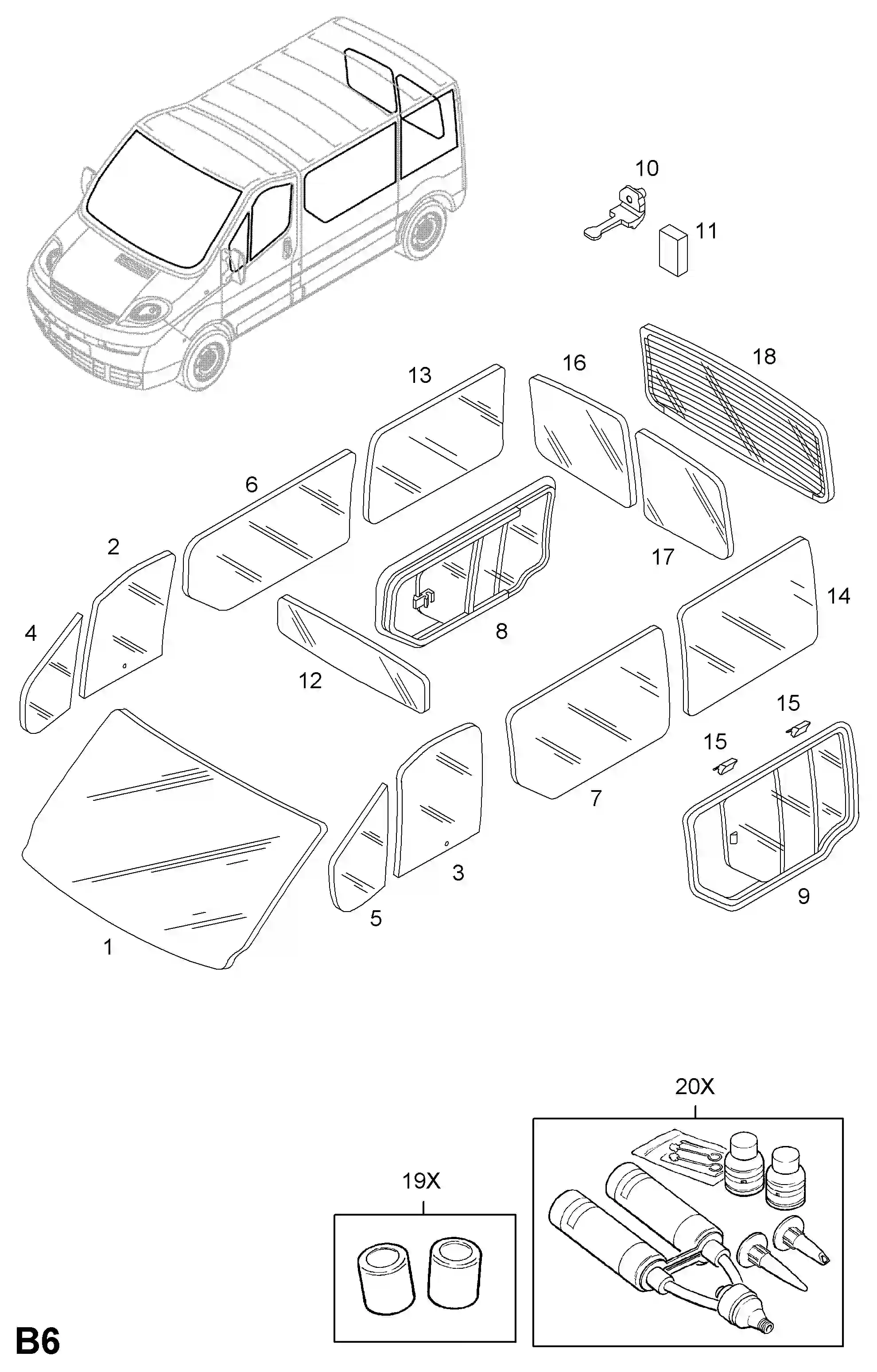 Vauxhall Vivaro A Body side glass parts 2001 - 2014 | EPC Global