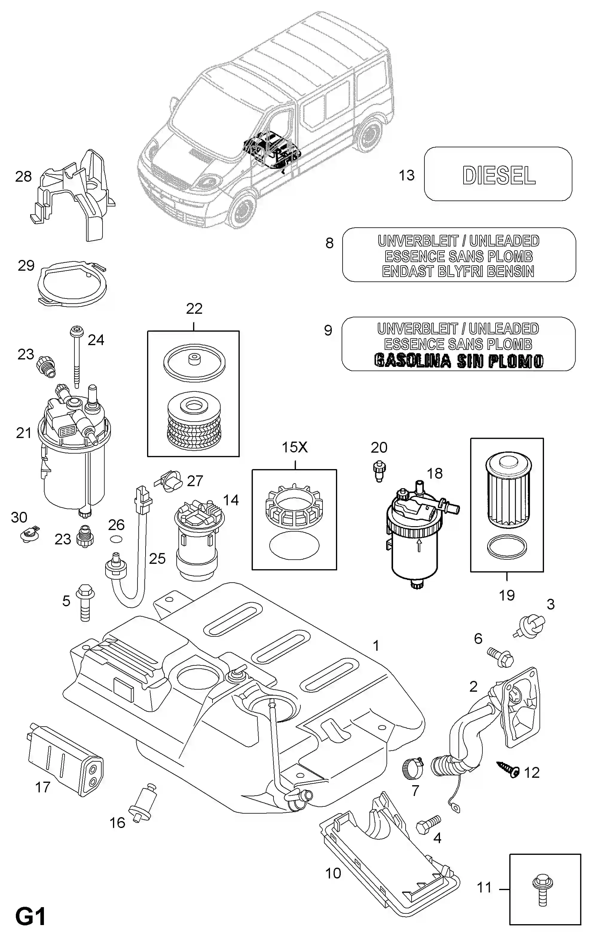 Opel Vivaro A Fuel filter / 20dti-m9r-630 turbo-diesel engine parts ...
