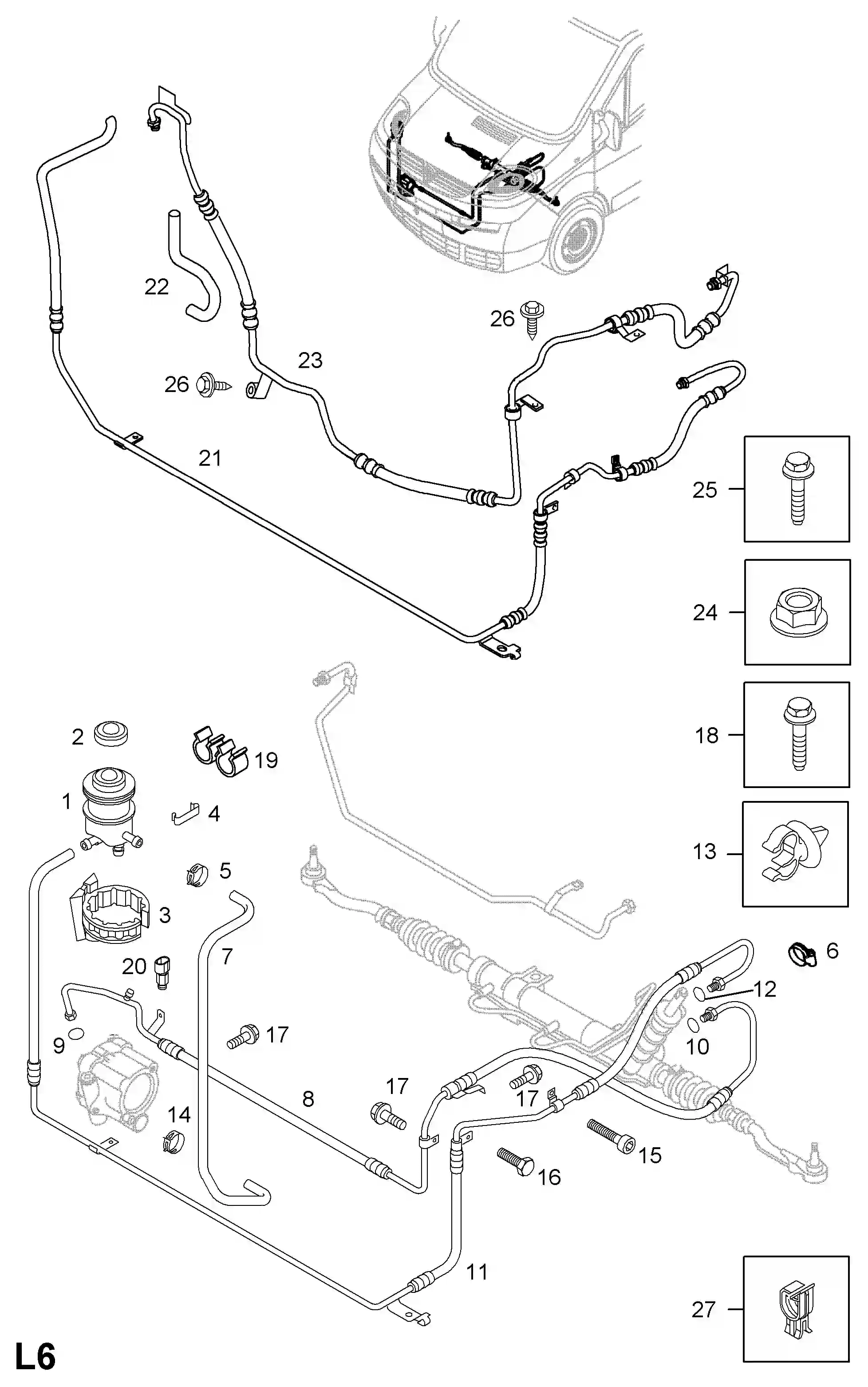 Opel Vivaro A Power steering hoses and pipes / lhd (20dti-m9r-630 turbo ...