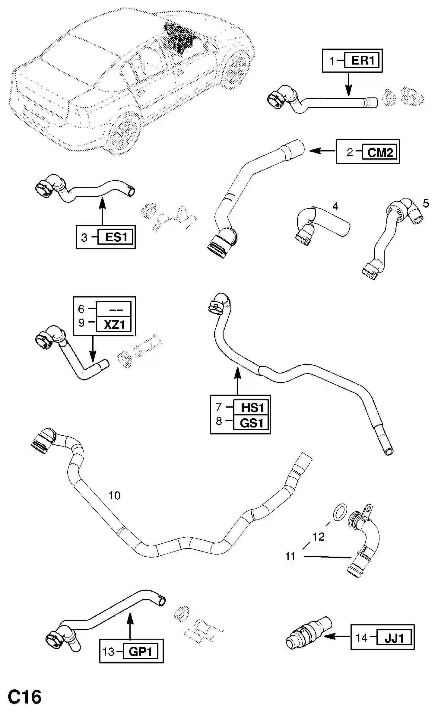 Opel Vectra C Heater inlet hoses / z32se[la3] petrol engine parts 2002 ...