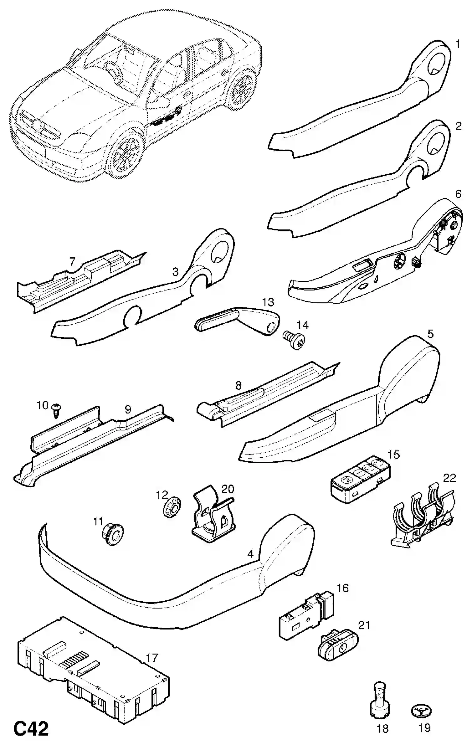 Opel Vectra C Guide rail caps and covers / for drivers seat with fan ...