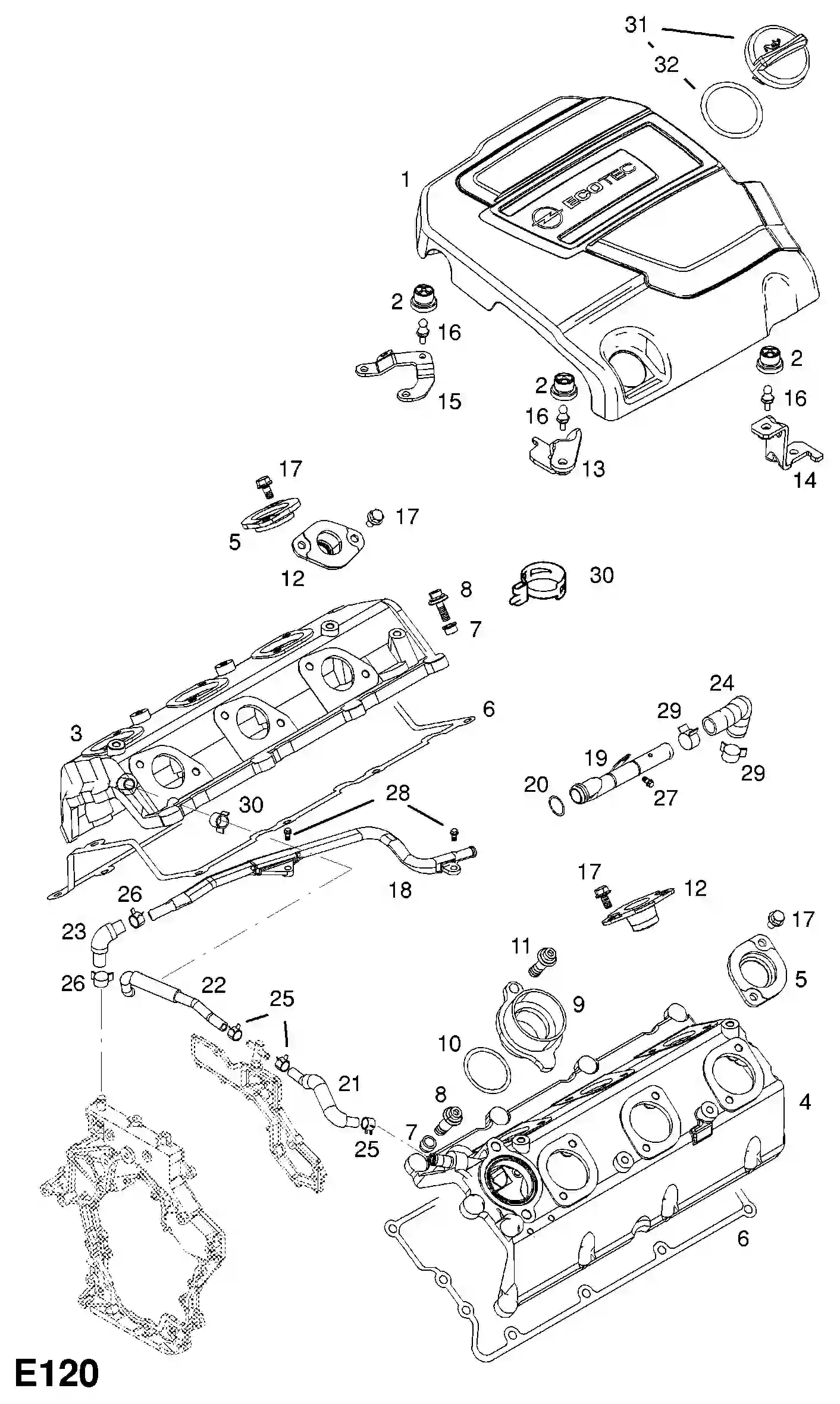 Opel Vectra C Cylinder head cover and gasket Diagram & OEM Parts (2002 ...