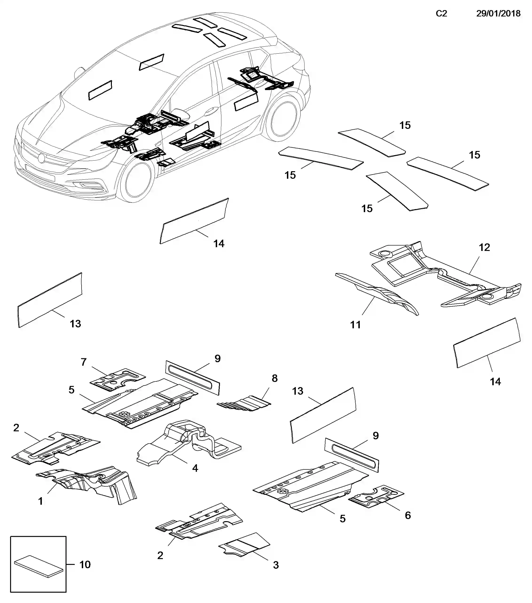 Opel Astra K Roof insulator Diagram & OEM Parts (2016 - 2021 Global) | 7zap