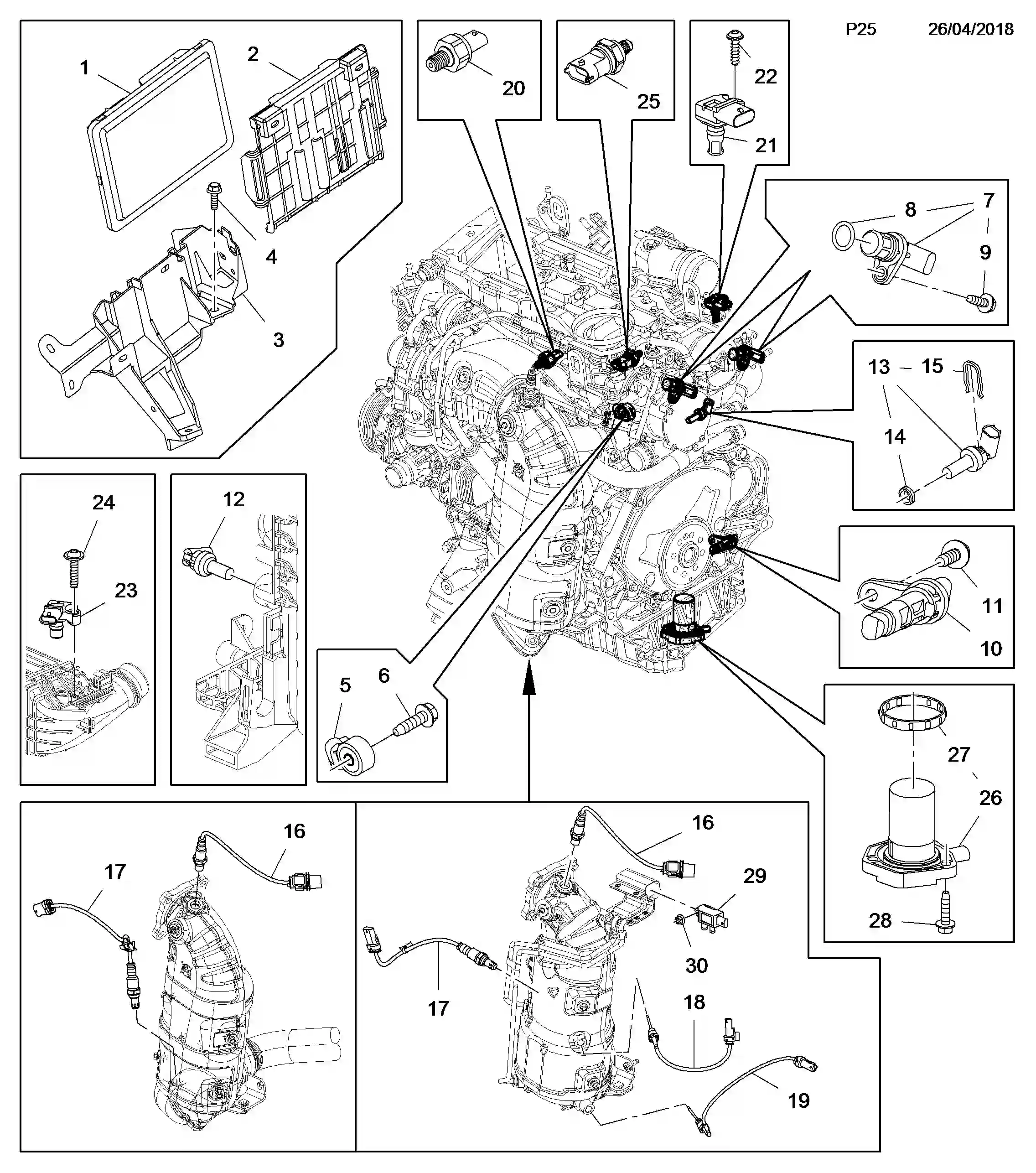 Opel Astra K Powertrain sensors and engine control module / b16sht[lwc ...