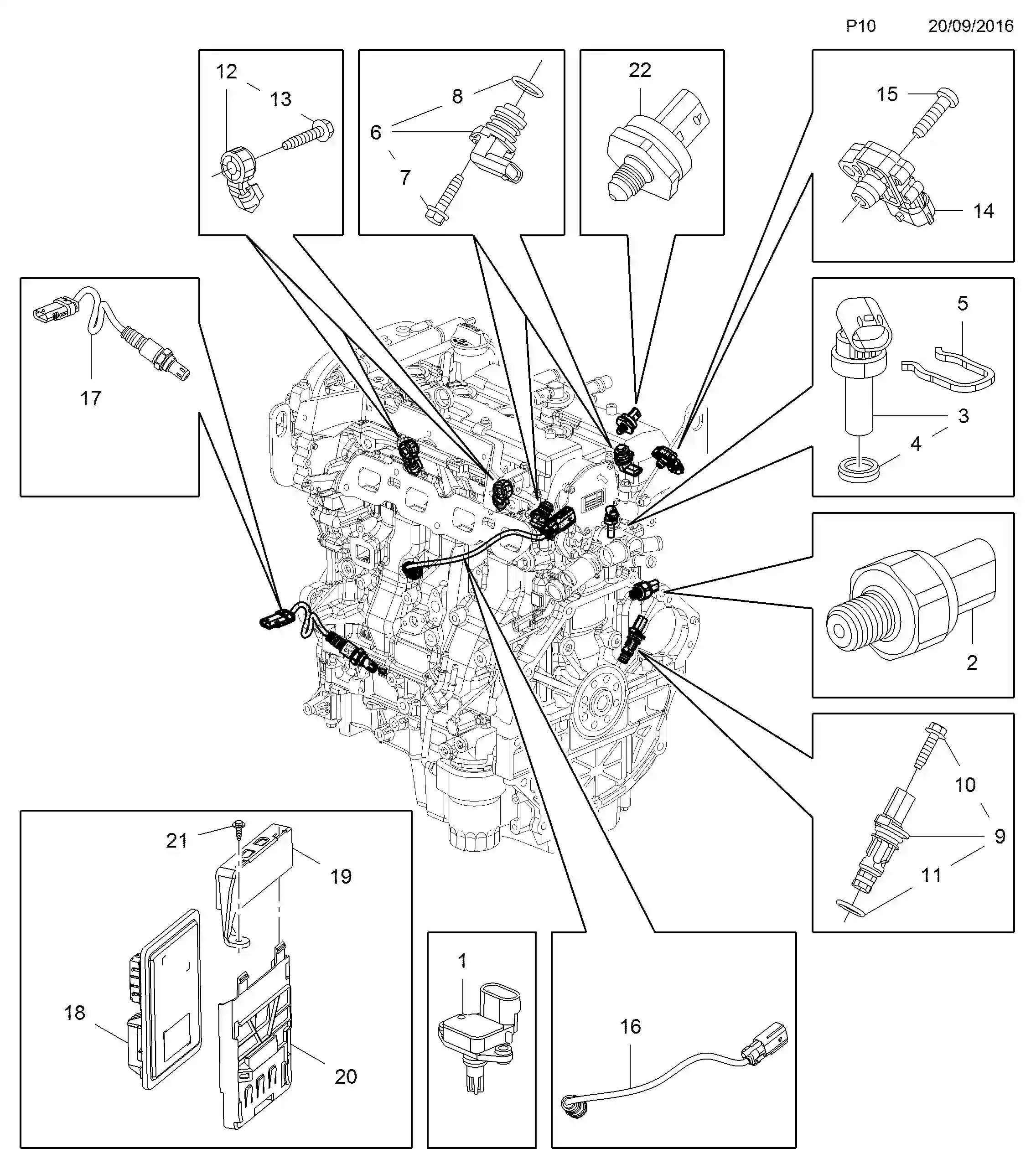 Opel Insignia B Powertrain sensors and engine control module / b20nft ...