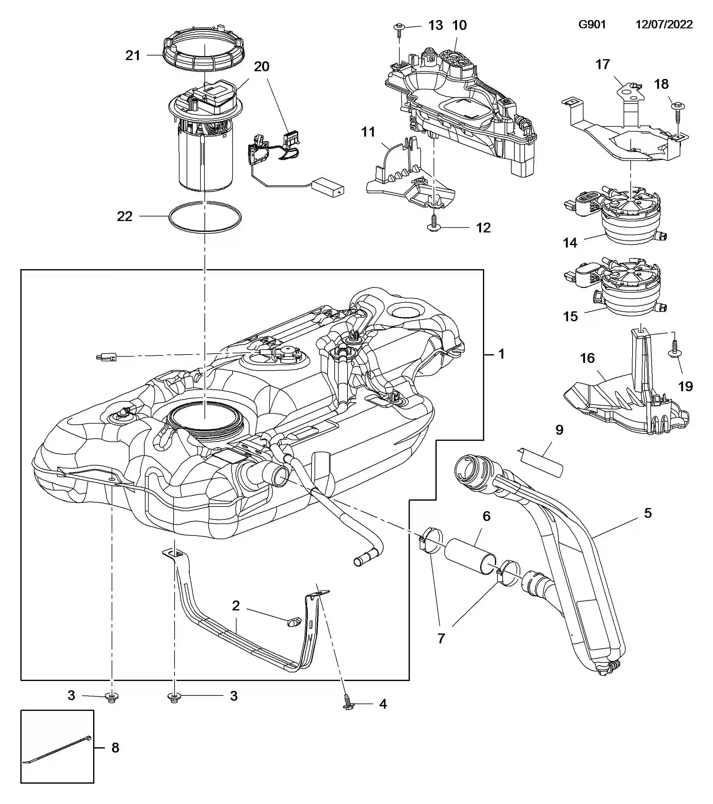 Opel Crossland X Fuel tank / diesel engines parts 2017 - 2021 | EPC Global