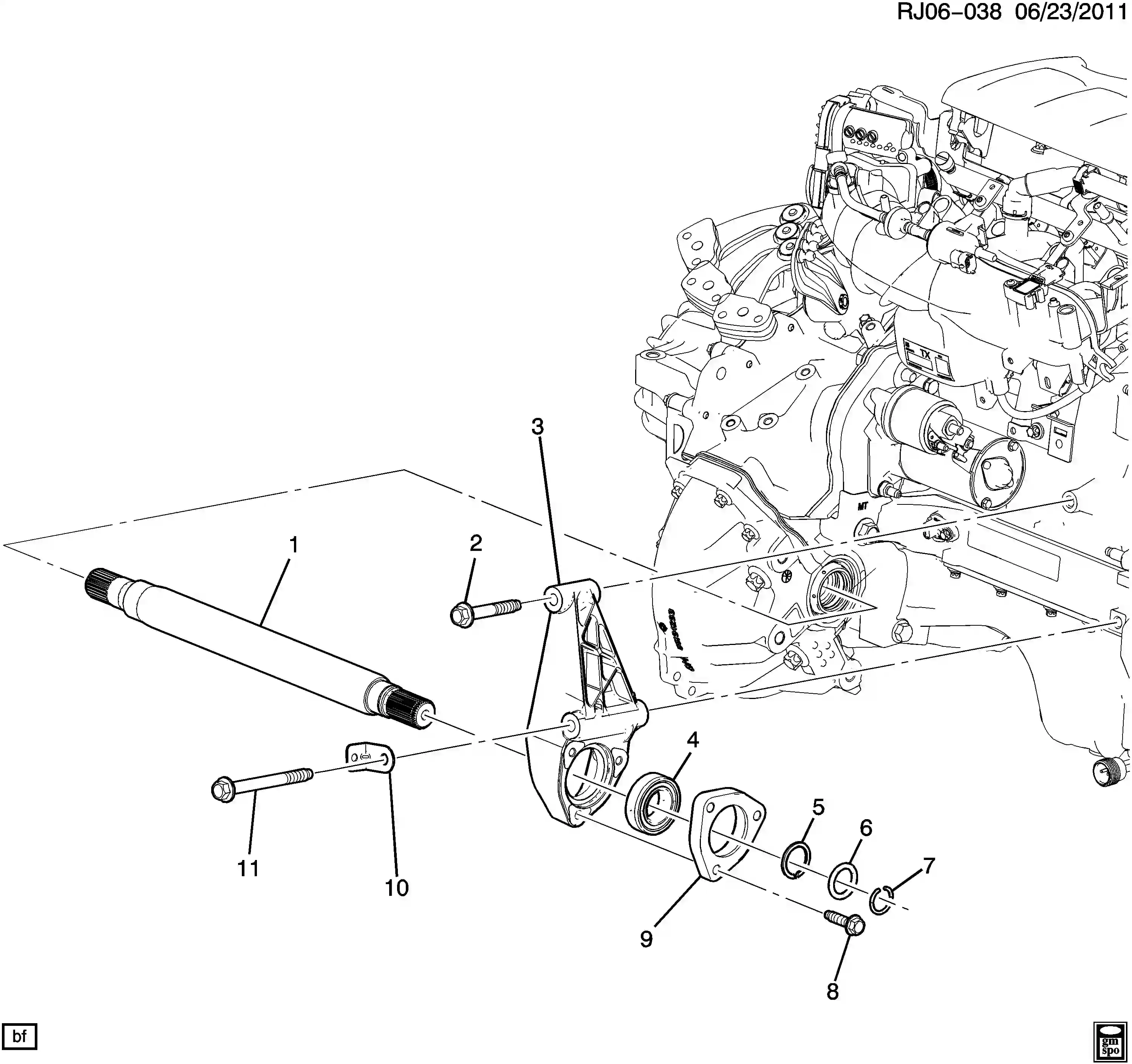 Chevrolet Sonic T300 Drive axle/front intermediate (manual mz4) 部品 2012 ...