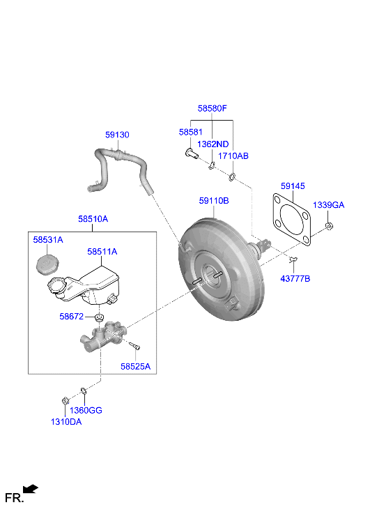 Hyundai Mufasa Brake master cylinder & booster parts 2024 - 2024 | EPC ...