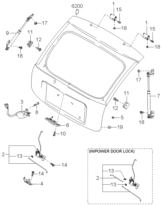 Kia Rio DC Lift gate mechanisms parts 2000 - 2005 | EPC Europe