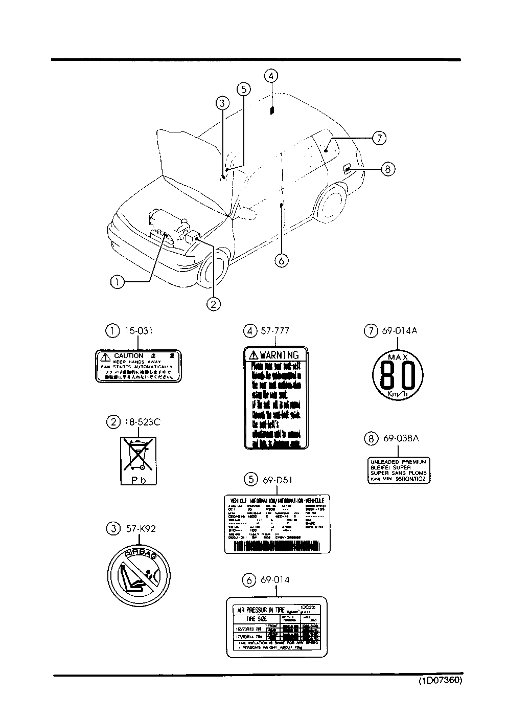 Mazda Demio DW Caution plates & labels parts 1996 - 2003 | EPC Europe