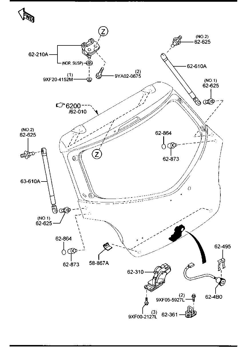 Mazda 2 DE Lift gate mechanisms (hatchback) parts 2007 - 2014 | EPC Europe