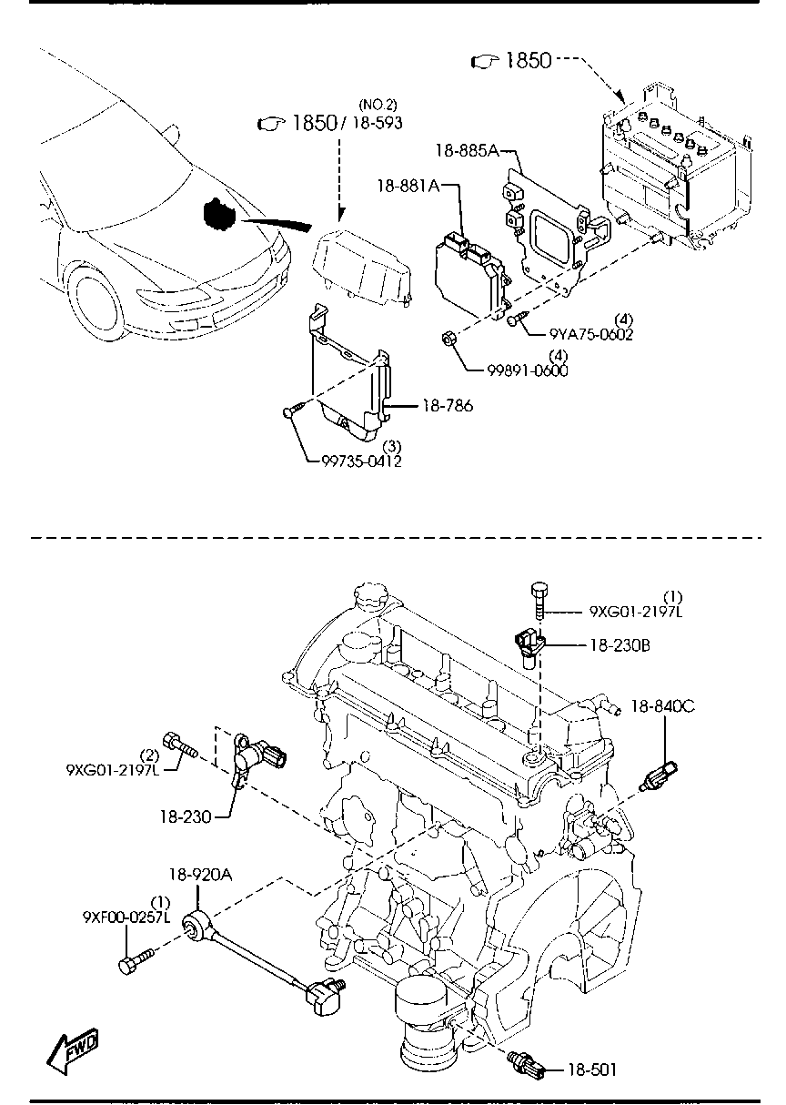 Mazda 3 BK Engine switches & relays (gasoline)(2300cc) 部品 2003 - 2009 ...