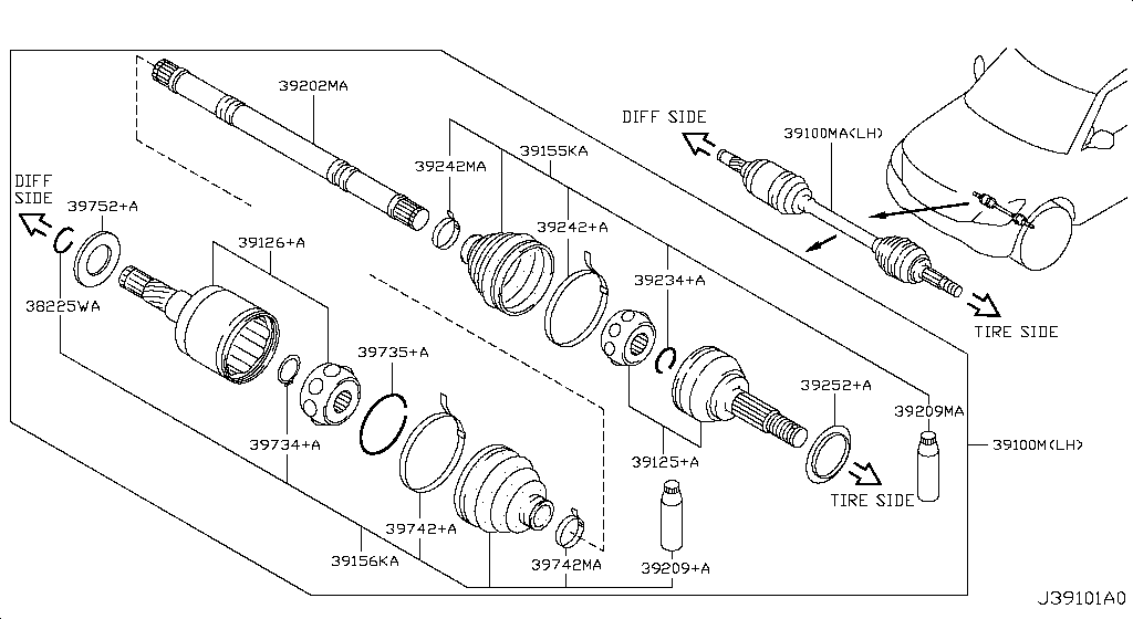 Nissan Patrol Y62 Front drive shaft (ff) parts 2010 - 2017 | EPC Global