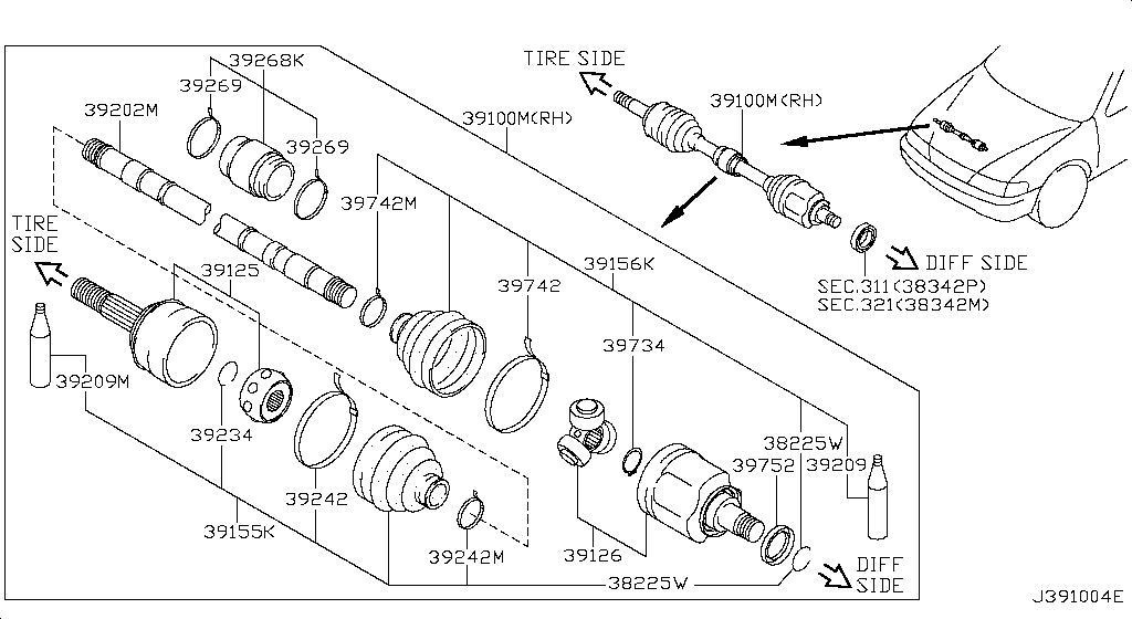 Nissan Pulsar N16 Front drive shaft (ff) parts 1999 - 2011 | EPC Global