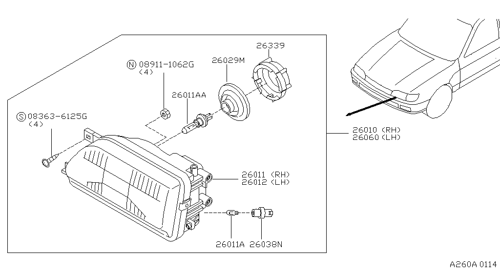 Nissan Pulsar N14 Headlamp parts 1990 - 1995 | EPC Global