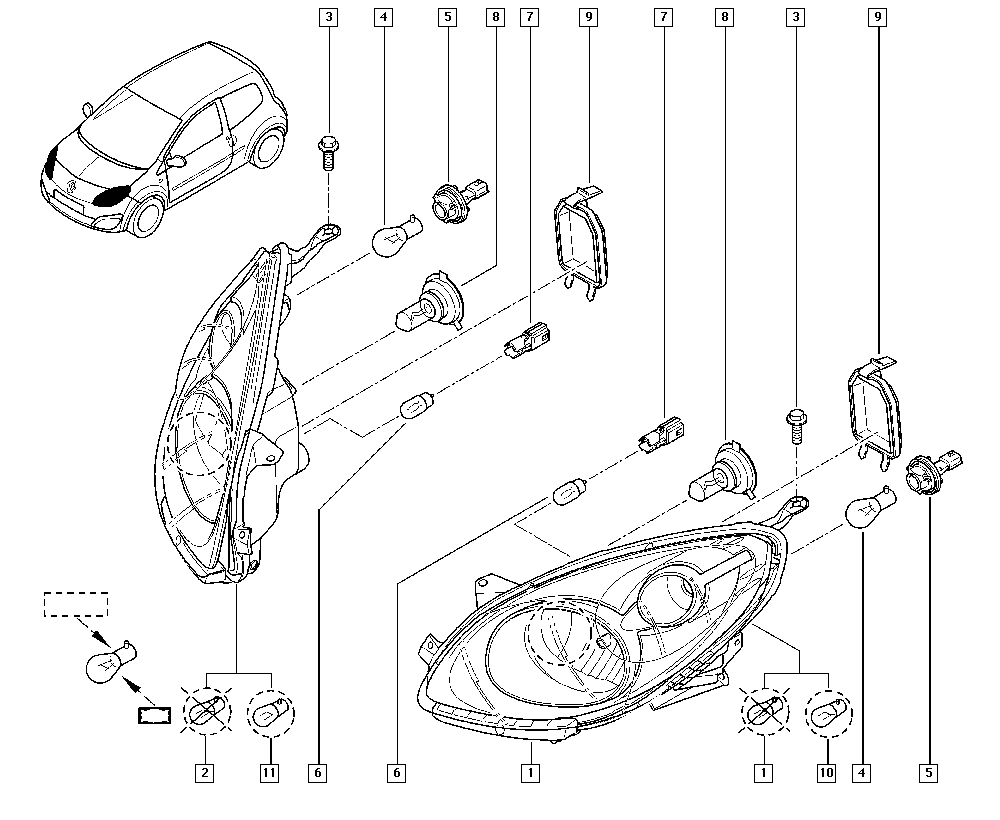 Headlamp for Renault Twingo Twingo II