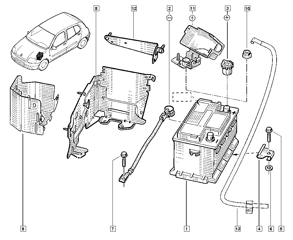 Renault Clio X65 3rd Facelift Battery parts 2006 - 2012 | EPC South america