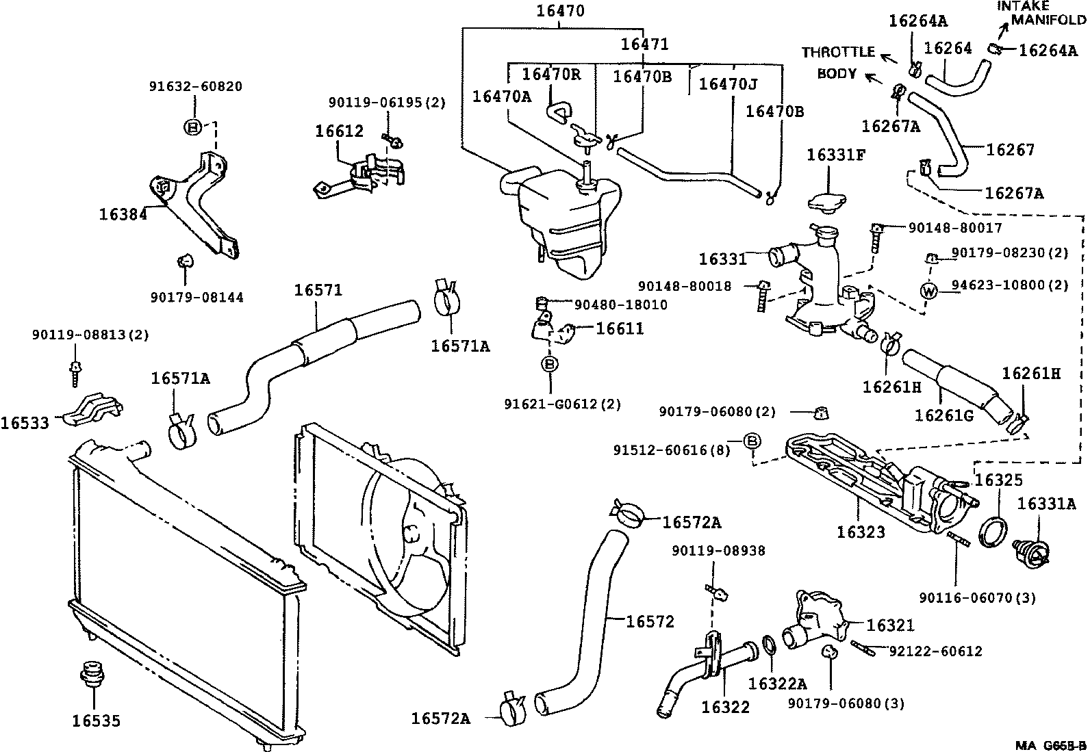 RADIATOR & WATER OUTLET TOYOTA CAMRY [SXV10,VCV10,MCV10] (NORTH AMERICA)