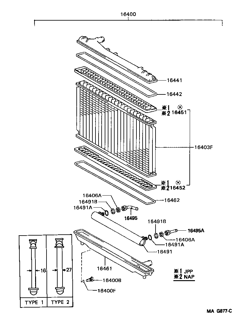 RADIATOR & WATER OUTLET TOYOTA CAMRY [SXV10,VCV10,MCV10] (NORTH AMERICA)