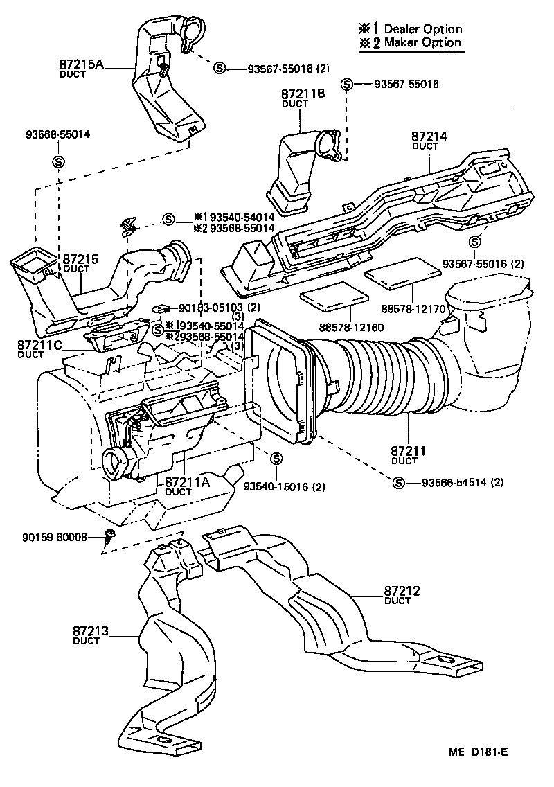 HEATING & AIR CONDITIONING - CONTROL & AIR DUCT TOYOTA COROLLA [AE86 ...