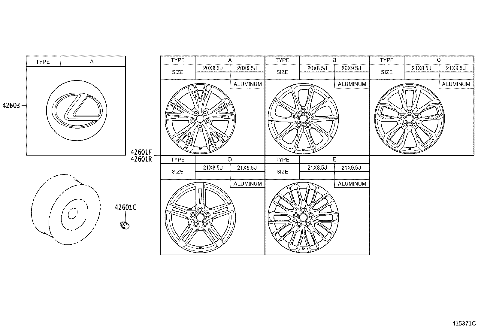 Lexus LC Z100 Disc wheel & wheel cap illust no. 1 of 3 部品 2017 - 2025 ...
