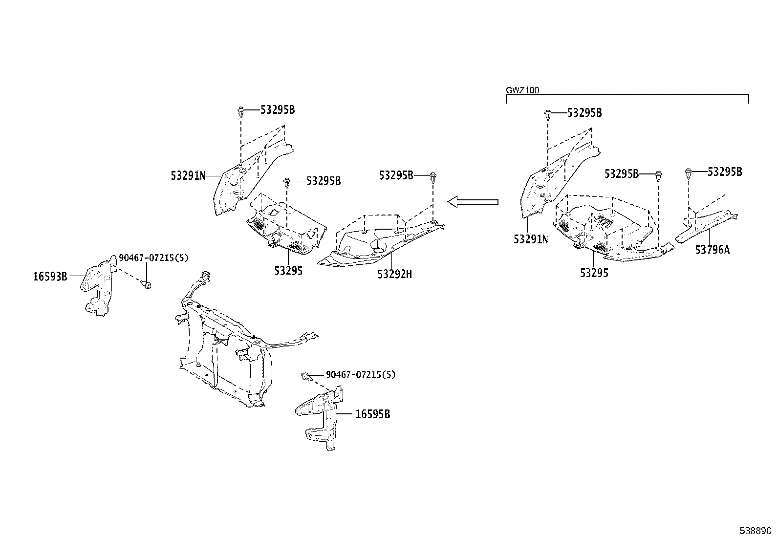 Lexus LC Z100 Front fender apron & dash panel airguide & radiator ...