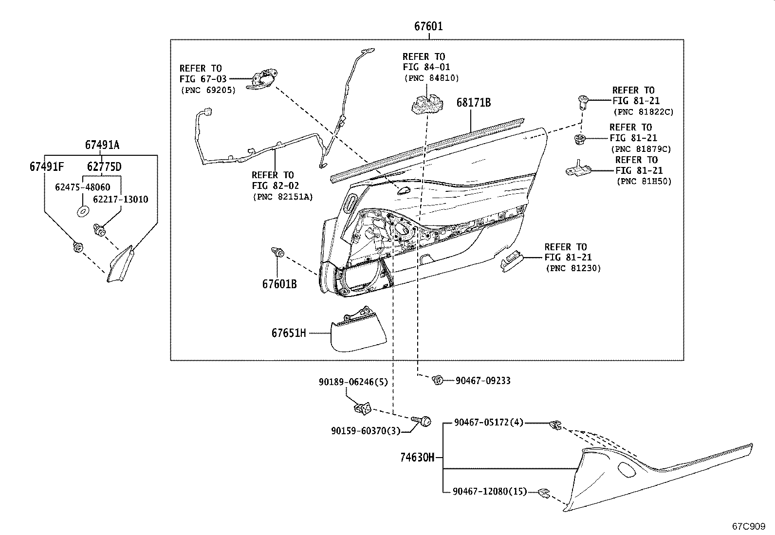 Lexus LC Z100 Front door panel & glass door trim,rh side illust no. 3 ...