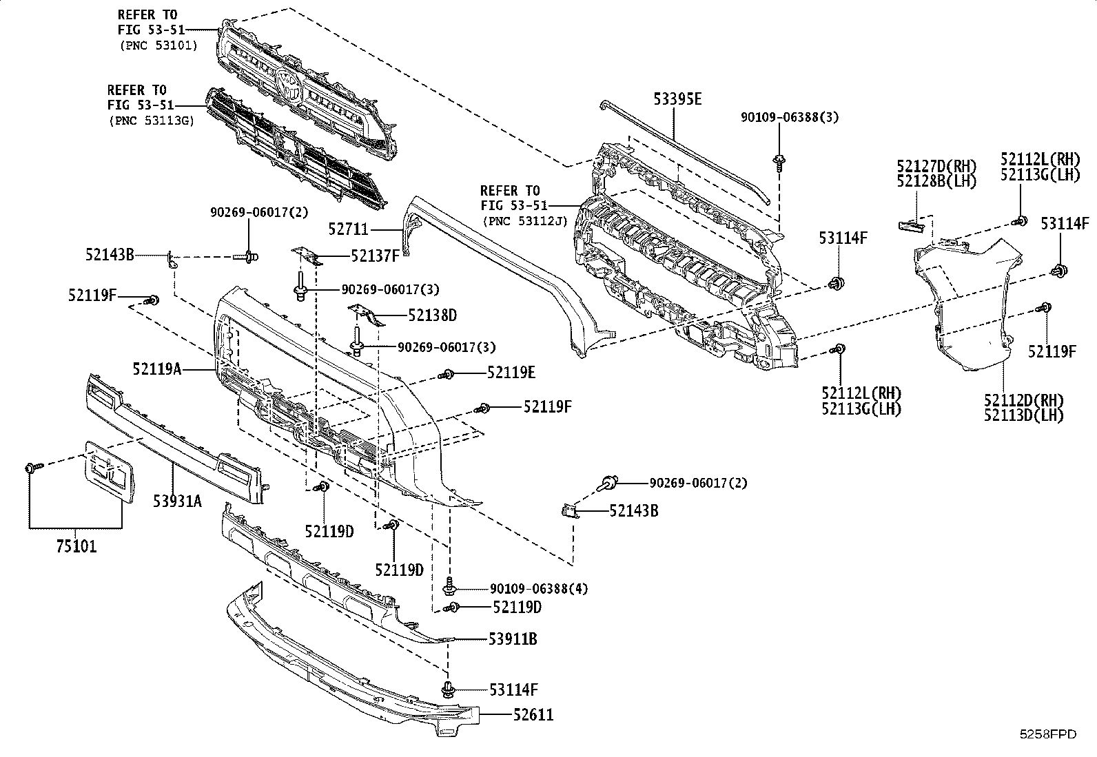 Toyota 4Runner N410 Front bumper & bumper stay illust no. 2 of 2 parts ...