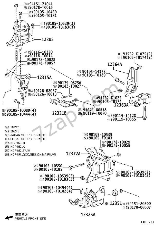 MOUNTING TOYOTA YARIS [NCP15#,NSP15#] (NORTH AMERICA)