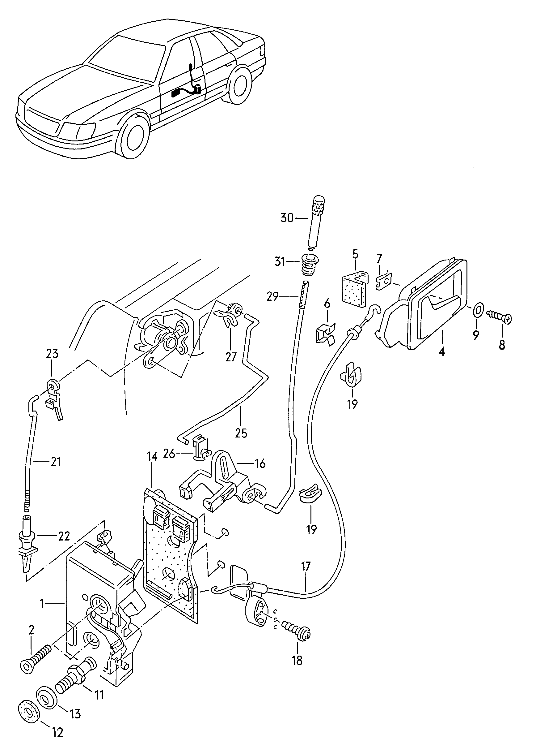 Audi 80/90/Avant B4 (Typ 8C) Innenbetätigung türschloss Teile 1990 ...
