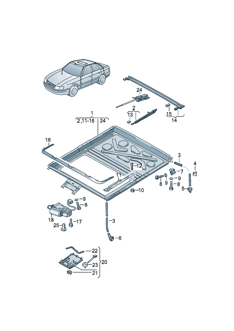 Audi A6 Allroad Quattro C5 (Typ 4B) Glass sliding roof parts parts 2001 ...