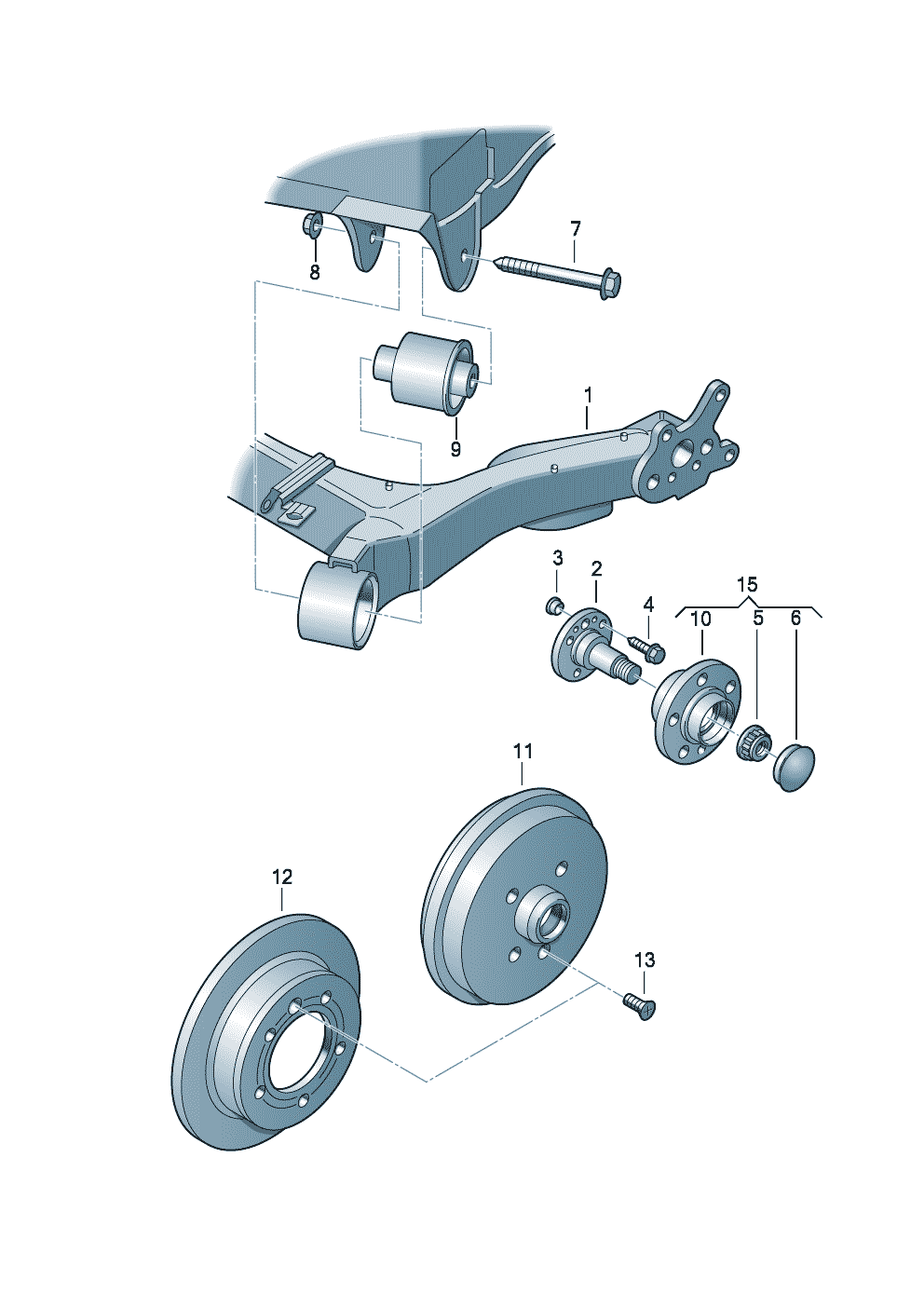 Audi A1 (Typ 8X) Rear axle beam with attachment parts wheelhub with ...