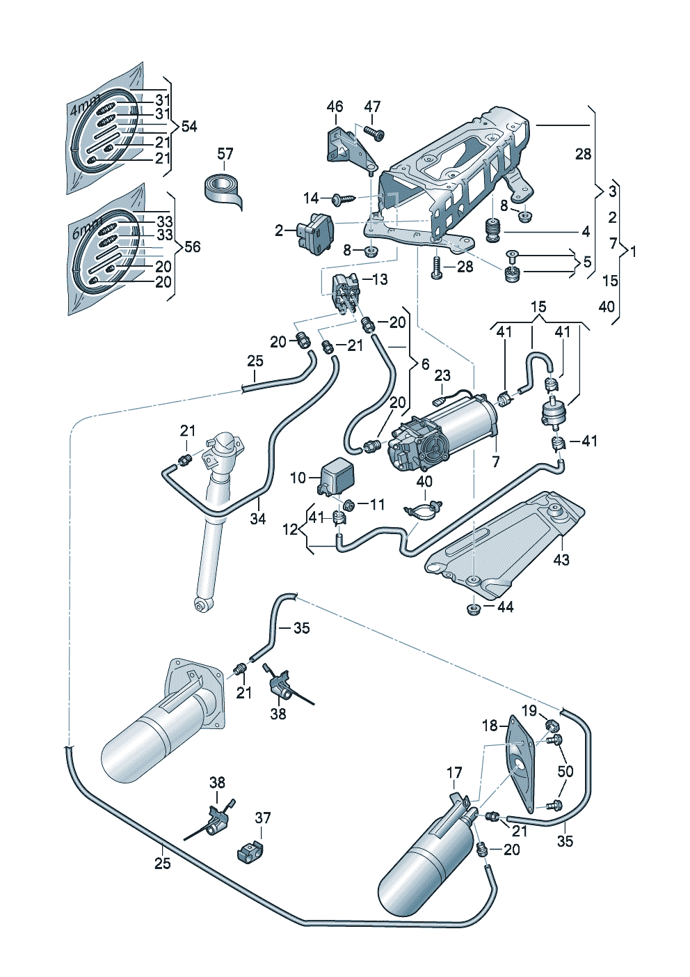 Audi A6 L C8 (Typ 4K) 供气机组 空气管路 水平调节 连接件 零件 2019 - 2025 | ETKA 中国 (一汽-大众)