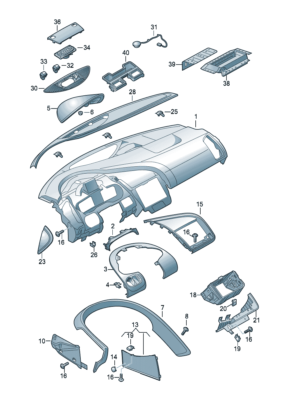 Audi R8 Spyder (Typ 42) Dashboard dashboard fittings parts 2007 - 2012 ...