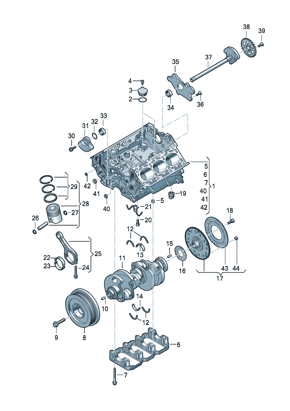 Audi Q8 Cylinder block balancer shaft crankshaft piston parts 2019 ...