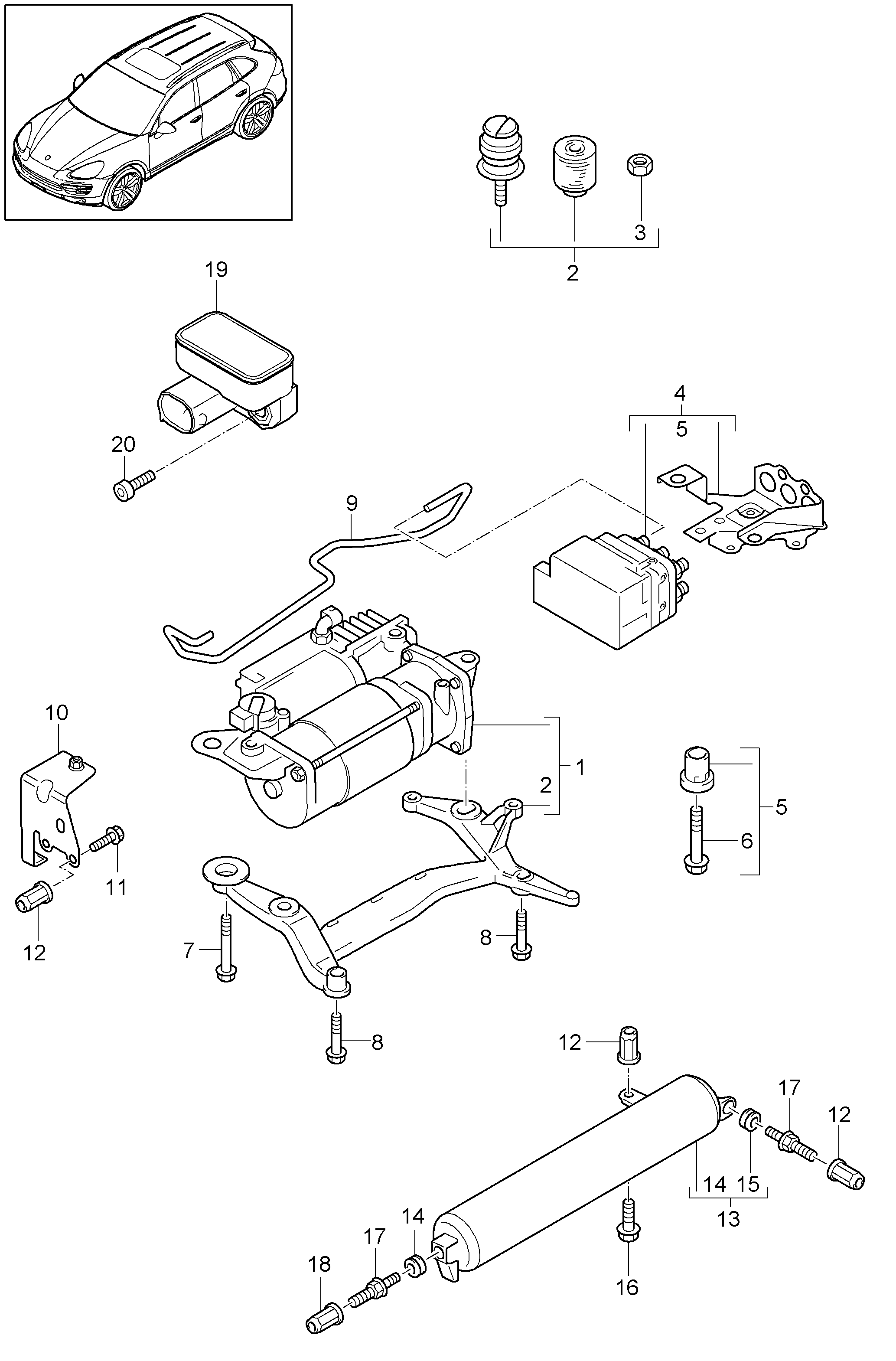 Porsche Cayenne 92A Adaptive suspension compressor pressure accumulator ...
