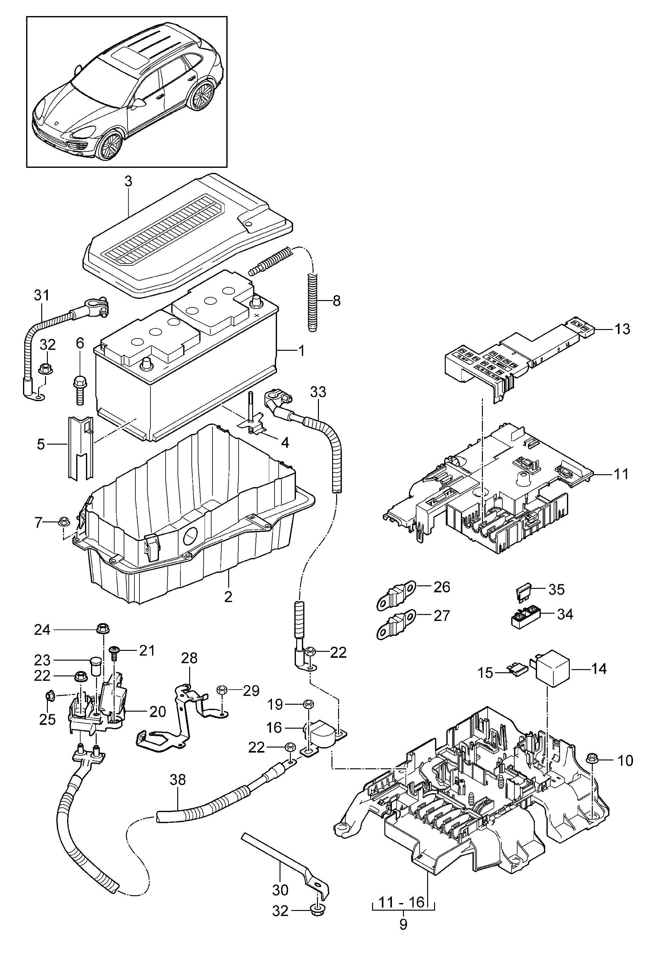 Porsche Cayenne 92A Battery potential distributor parts 2011 - 2018 ...