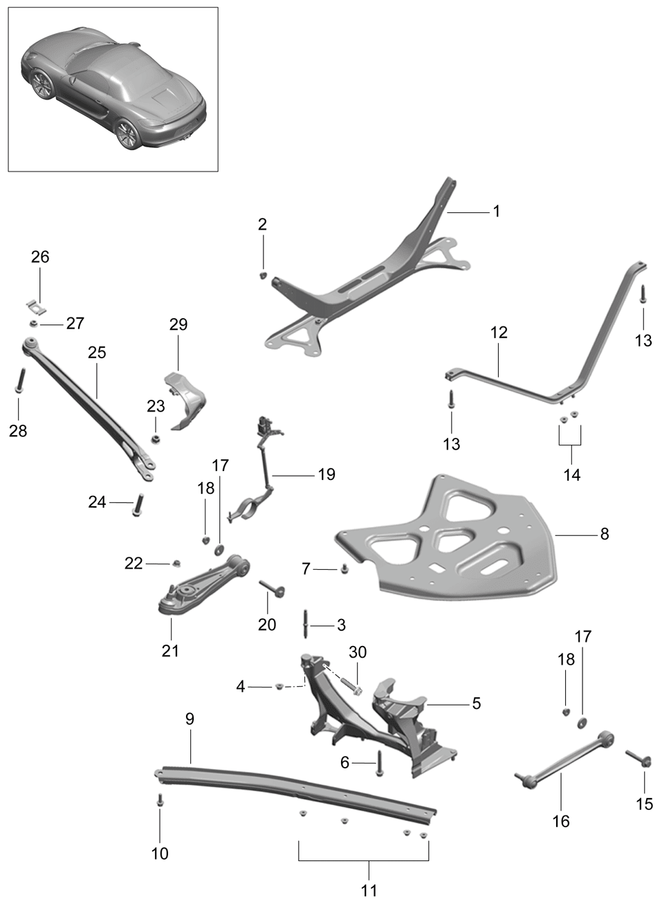 Porsche Boxster 981 Rear axle side part carrier guide parts 2012 - 2016 ...