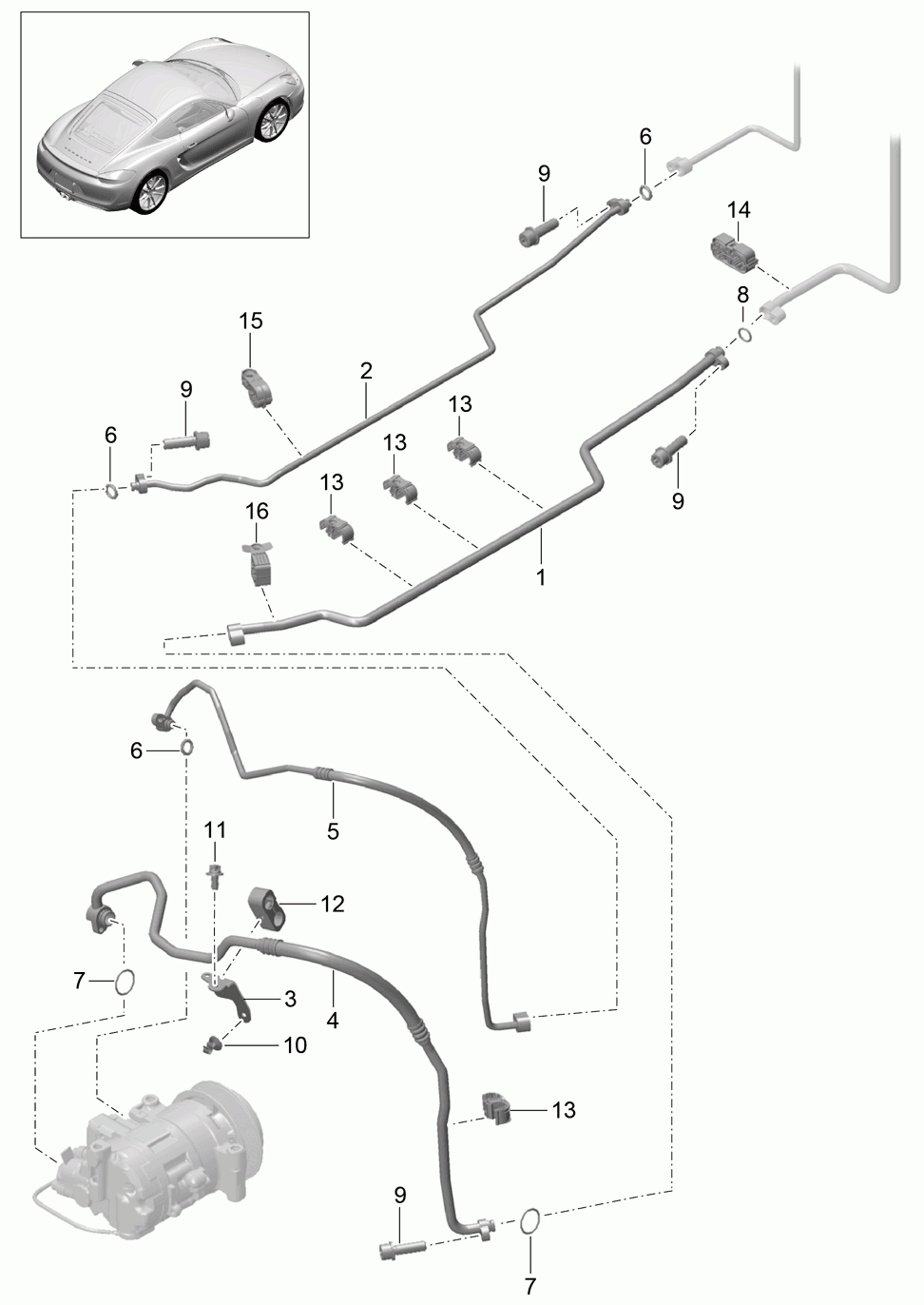 Porsche Cayman 981 Refrigerant circuit underbody and rear end parts ...