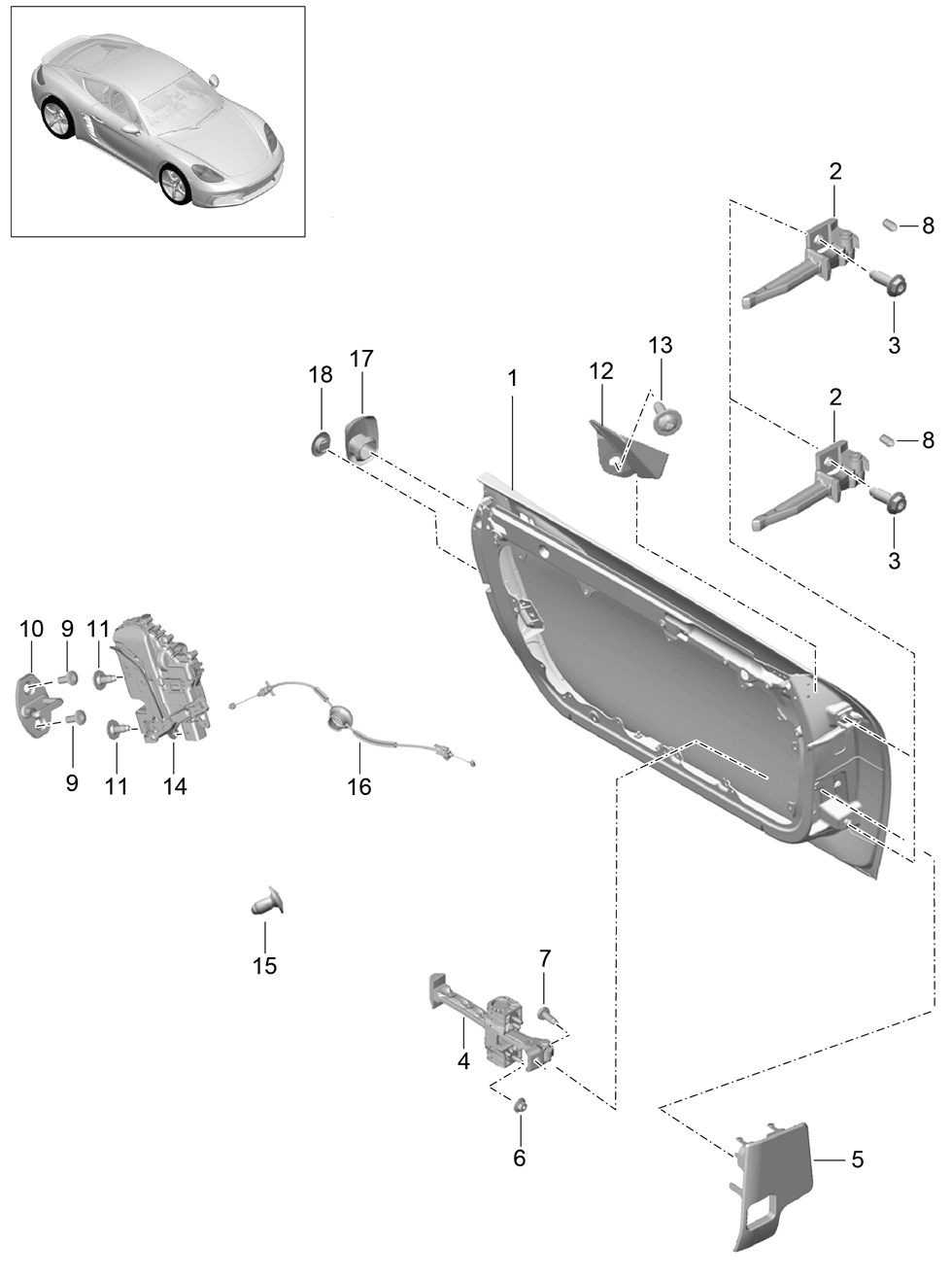 Porsche 718 Cayman Door shell door lock parts 2017 - 2025 | ETKA Europe
