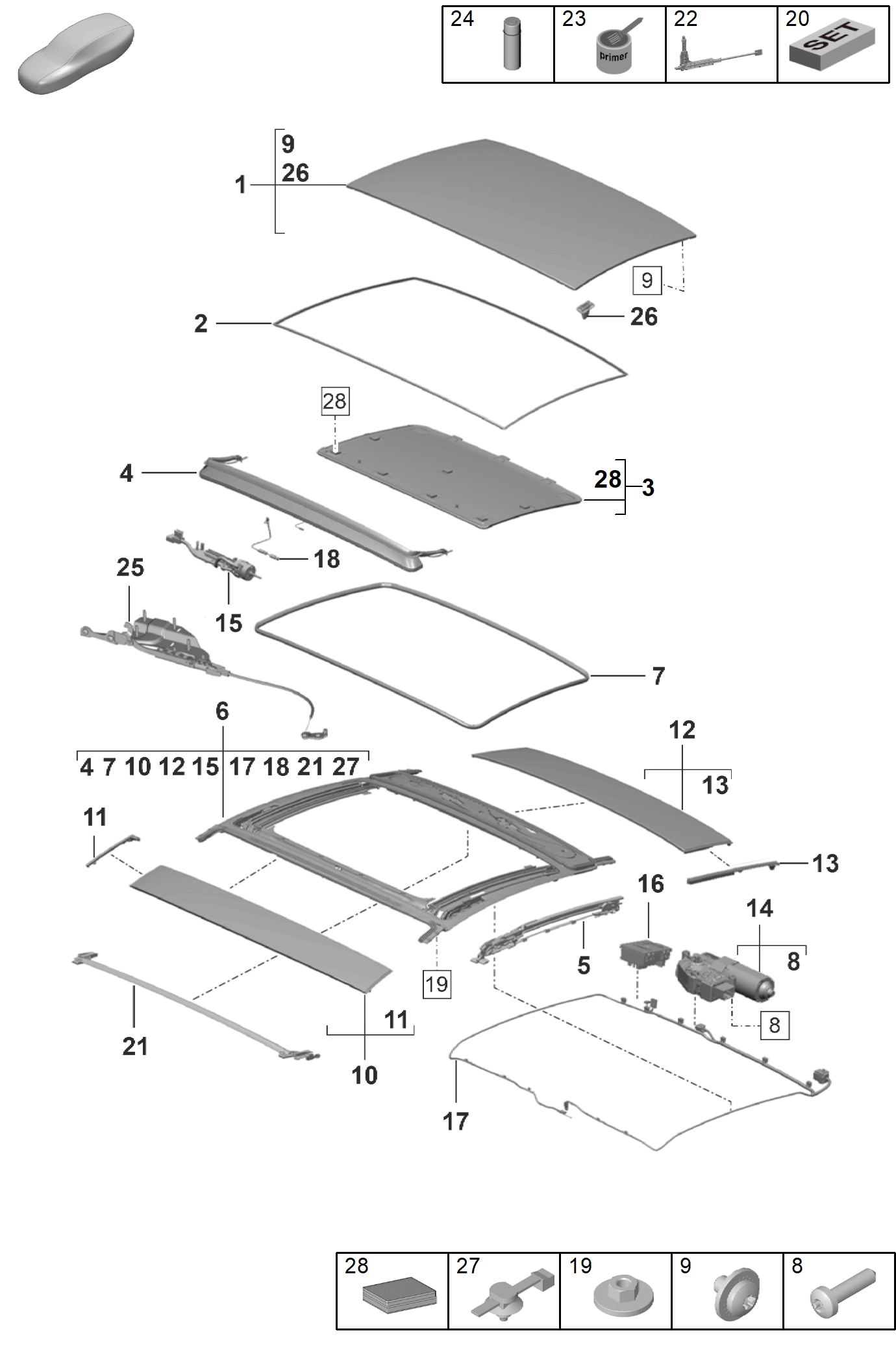 Porsche 911 Carrera 992.2 Sliding/tilting roof parts 2024 - 2025 | ETKA USA