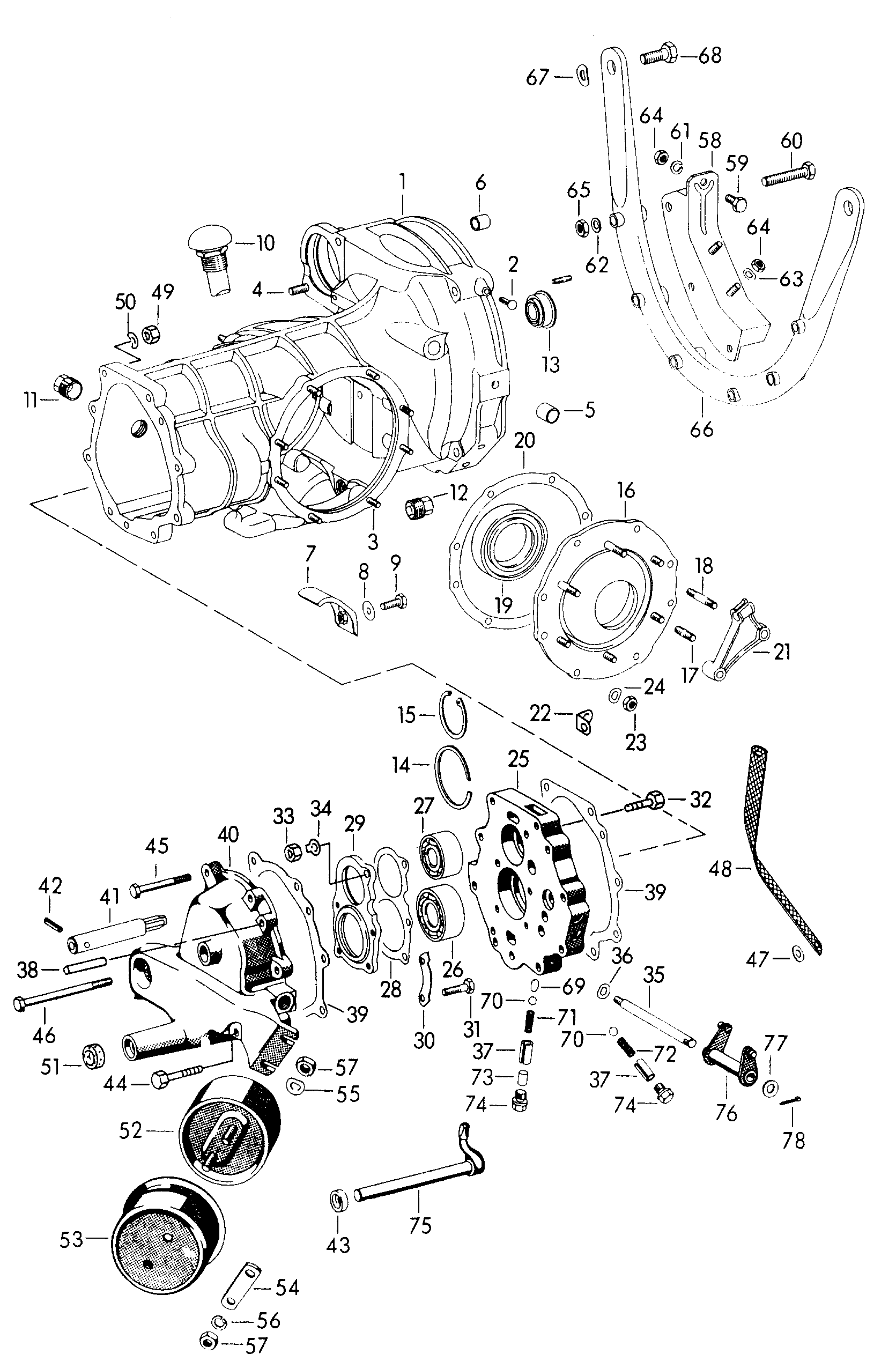 Porsche 356/356A Gear housing with: mounting bracket for transm. for ...