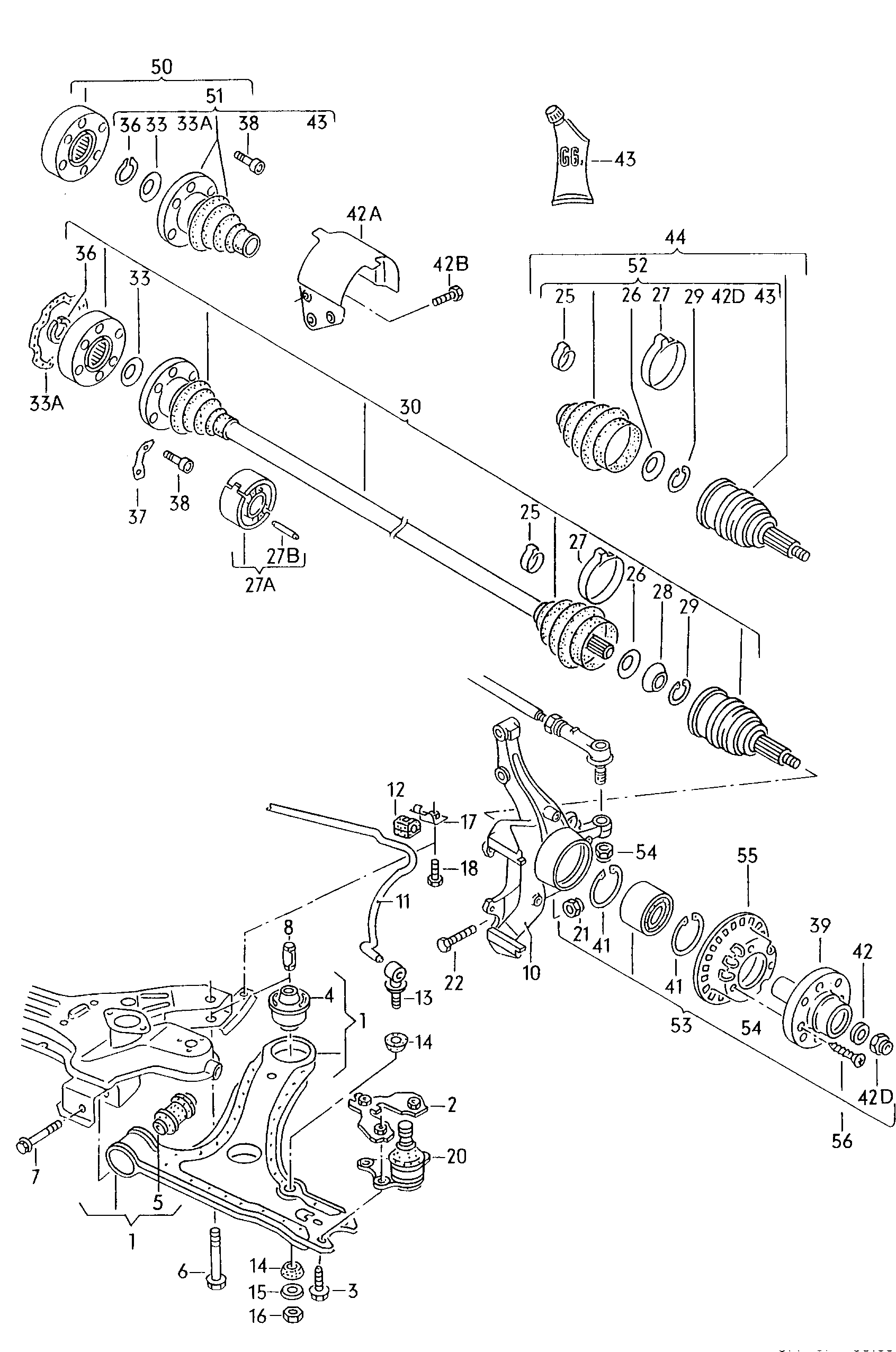 Volkswagen Jetta A2 (Typ 1G) Wishbone drive shaft anti-roll bar wheel ...