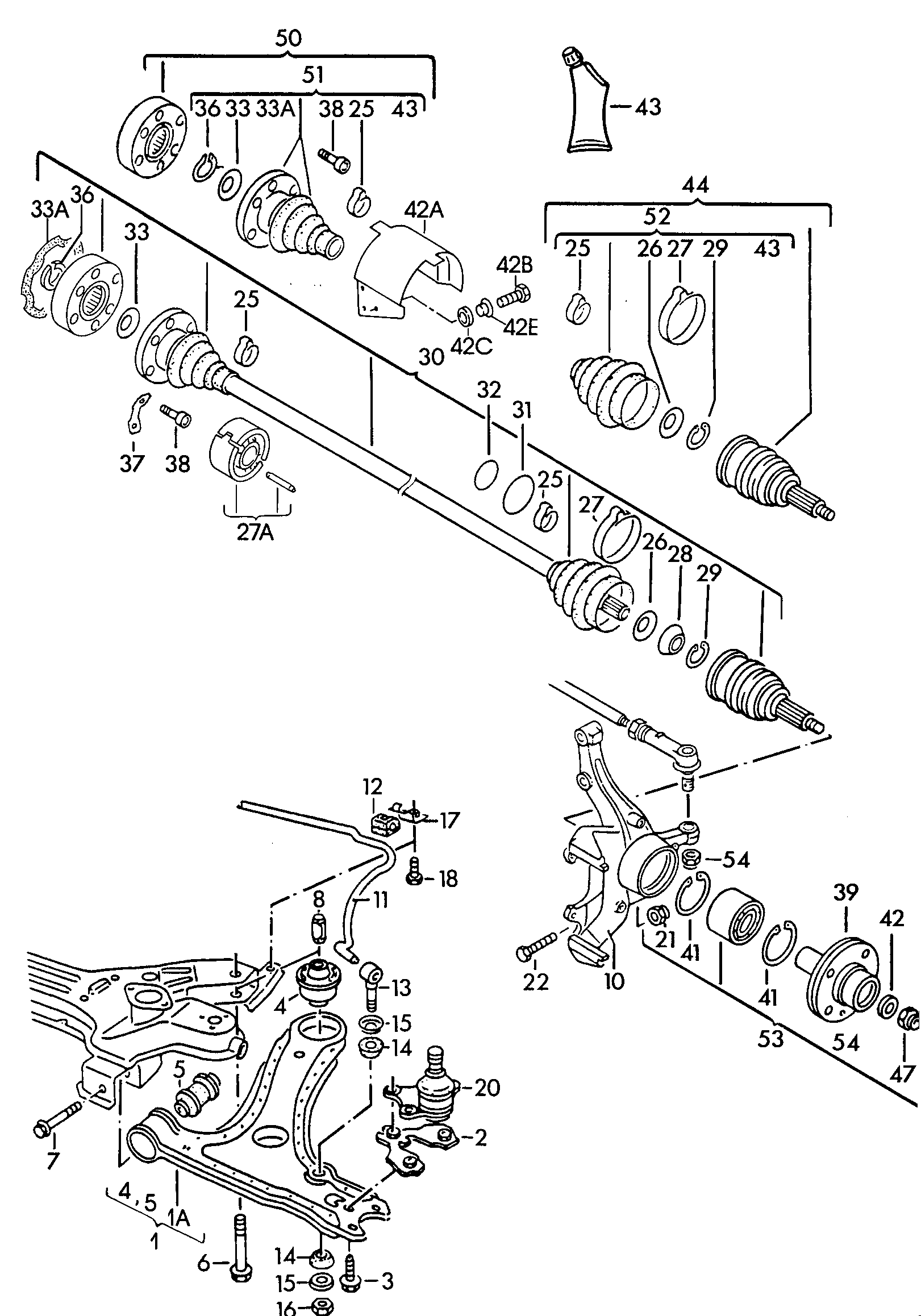 Volkswagen Jetta A2 (Typ 1G) Wishbone drive shaft anti-roll bar parts ...