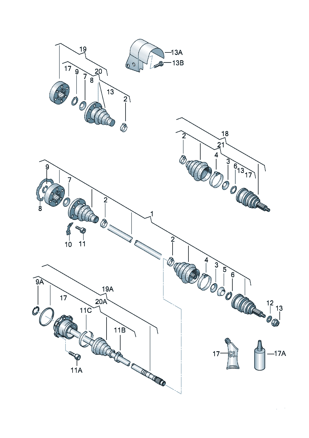 Volkswagen Clasico/Jetta A3 (Typ 1H) Drive shaft Diagram & OEM Parts ...