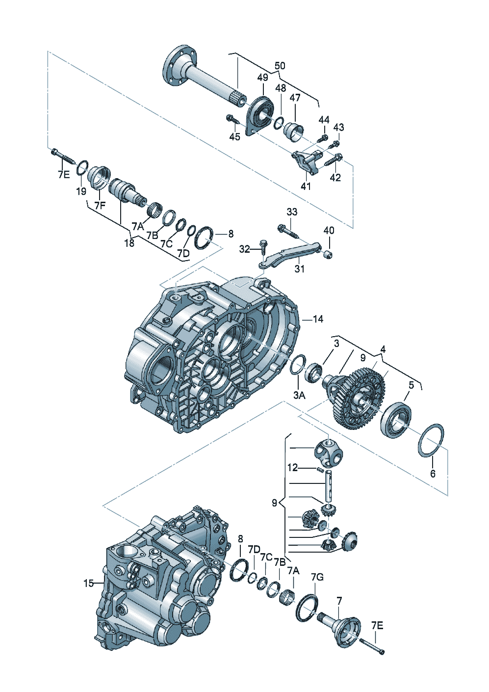 Volkswagen Sharan (Typ 7M) Differential flanged shaft transmission ...