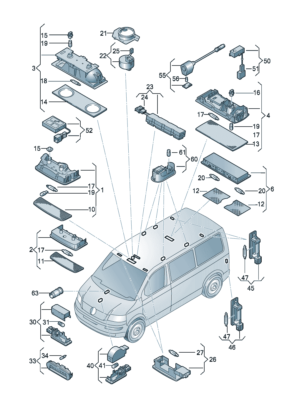 Volkswagen Transporter T5 Load compartment light parts 2003 - 2010 ...